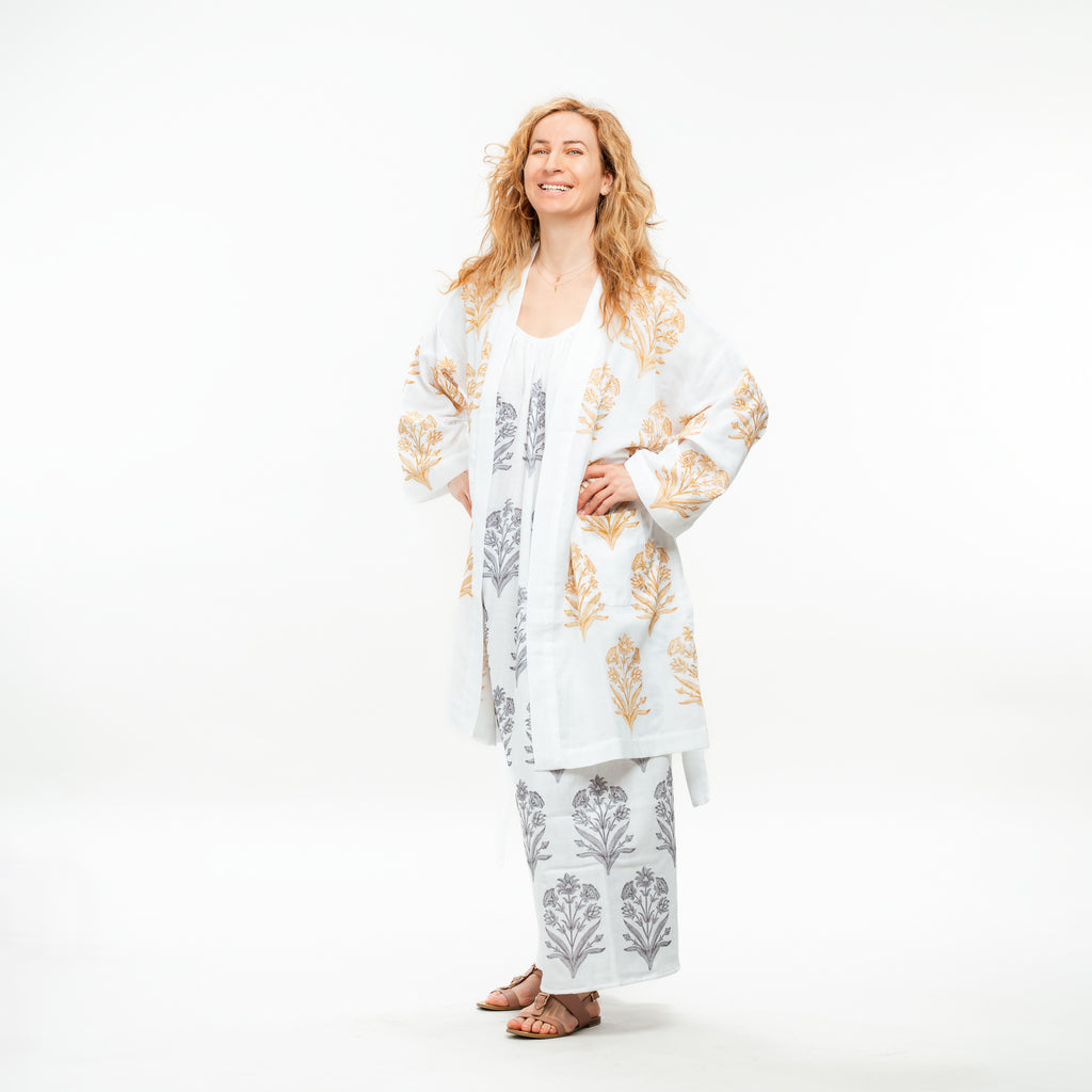 Bouquet Cotton Robe | Hand-Printed Kimono Style in 9 Colors
