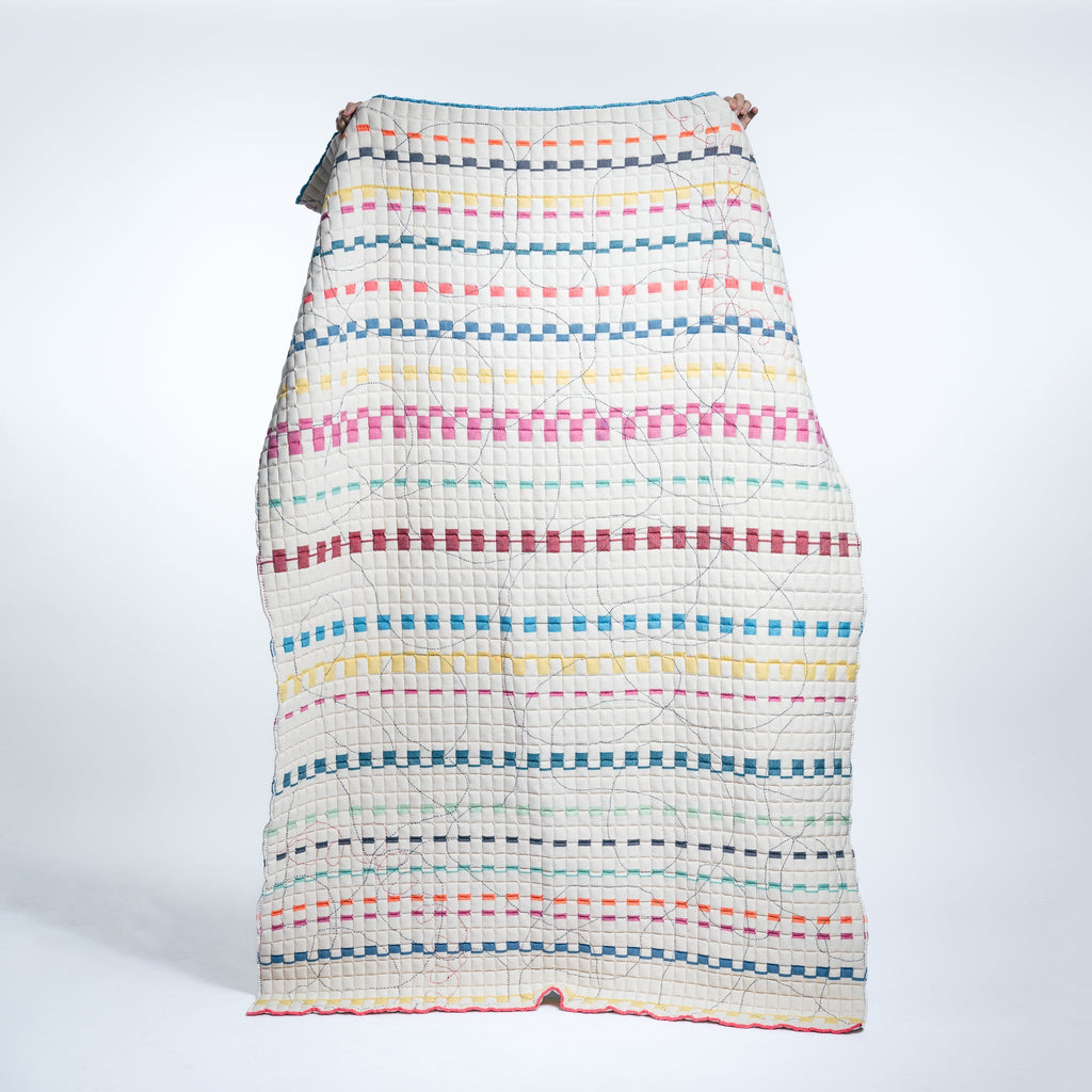 Sujani Striped Quilt with Embroidery | Artisan-Made Cotton Appliqué Blanket